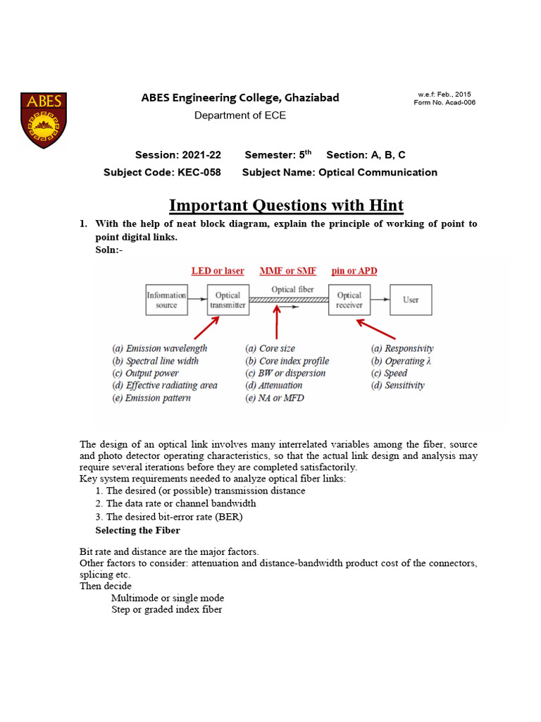 Unit-5 (Important Questions With Hints) | PDF | Error Detection And Correction | Dispersion (Optics)