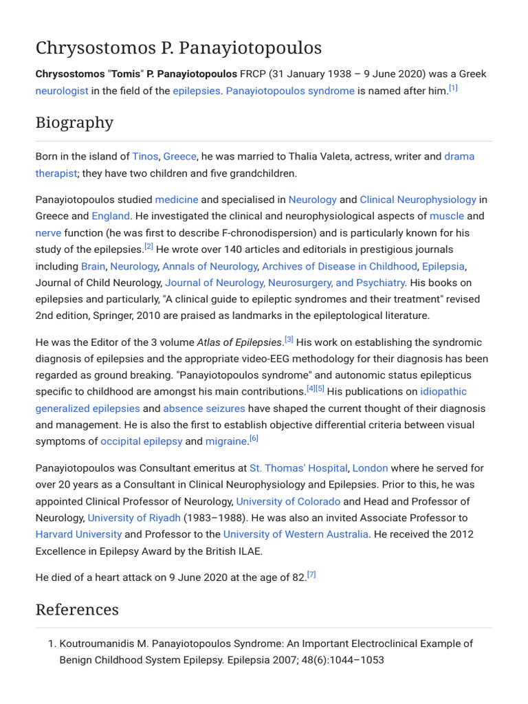 Chrysostomos P. Panayiotopoulos - Wikipedia | PDF | Diseases And ...