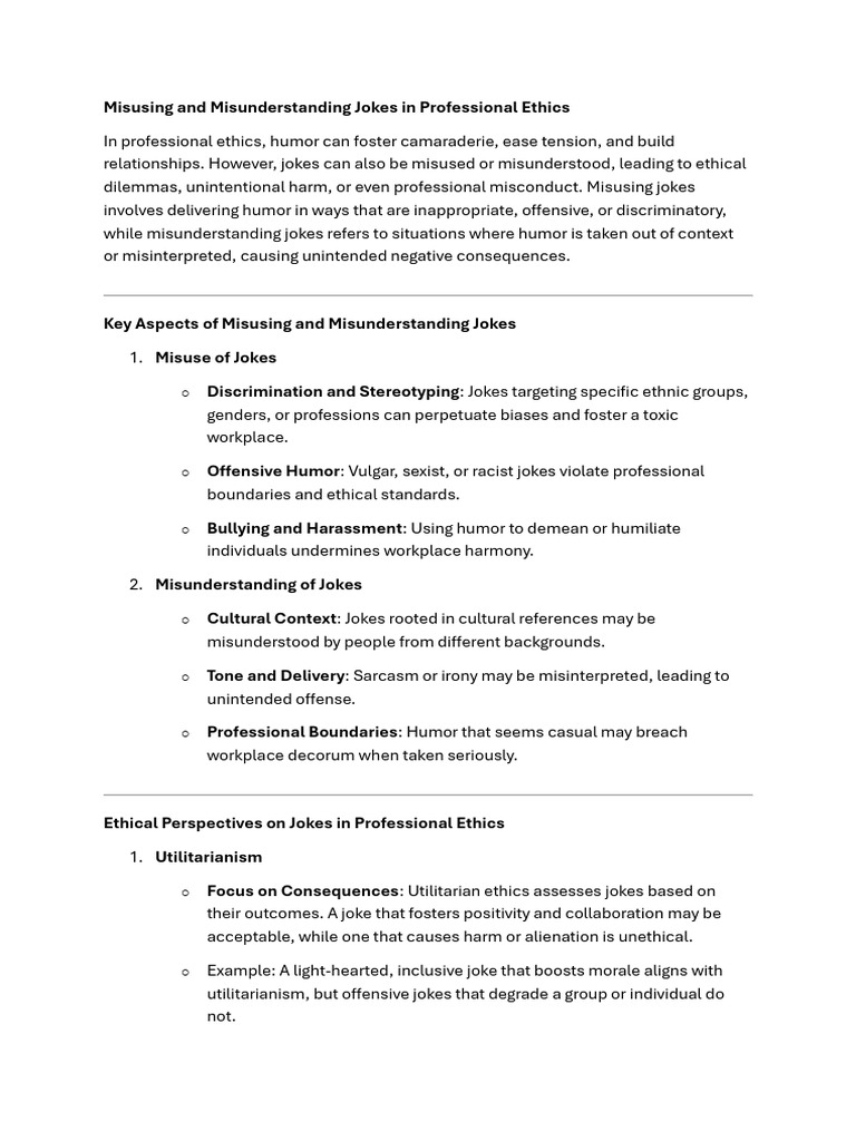 Ethics of Jokes in Professional Settings | PDF | Humour | Harassment