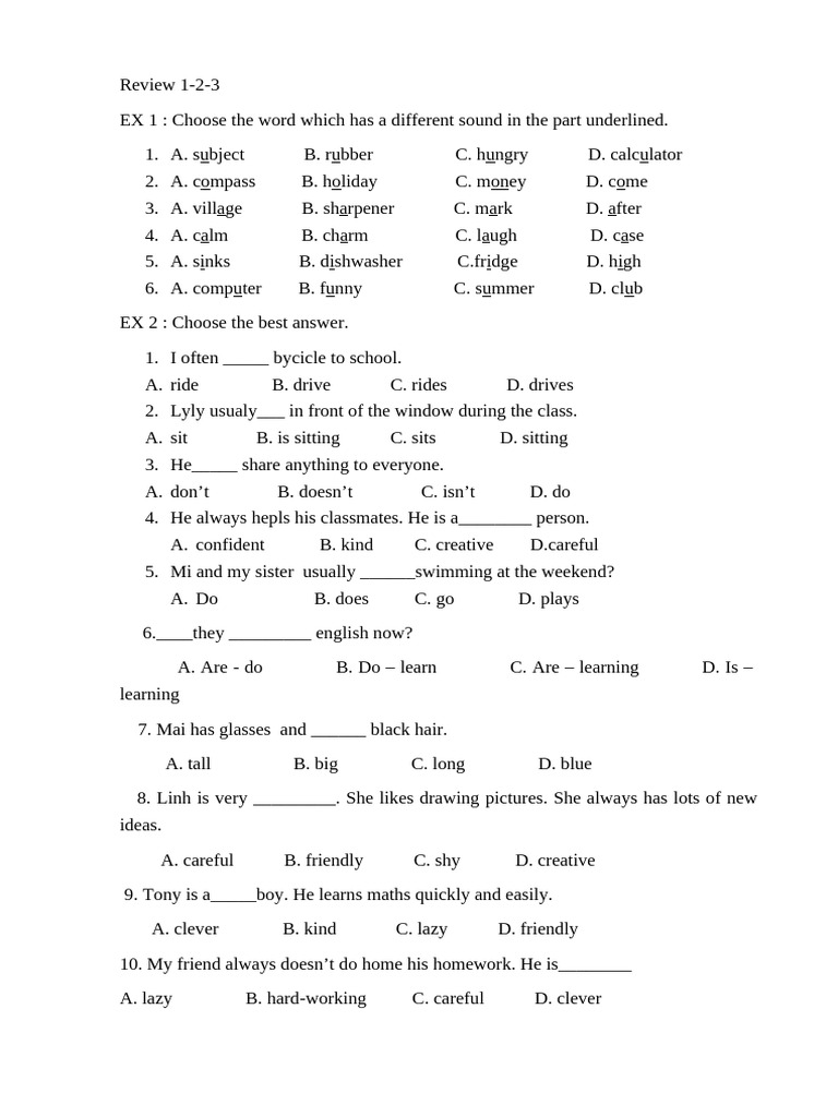 Review 1.2.3 ôn tập tiếng anh lớp 4 | PDF