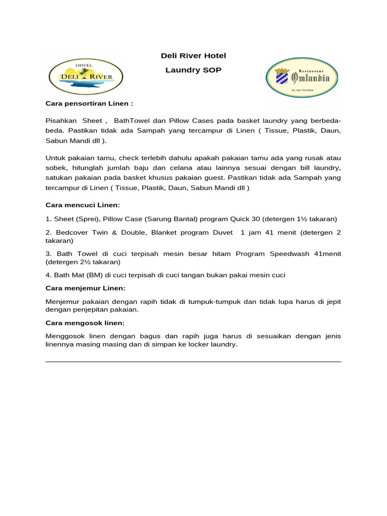 Laundry SOP | PDF