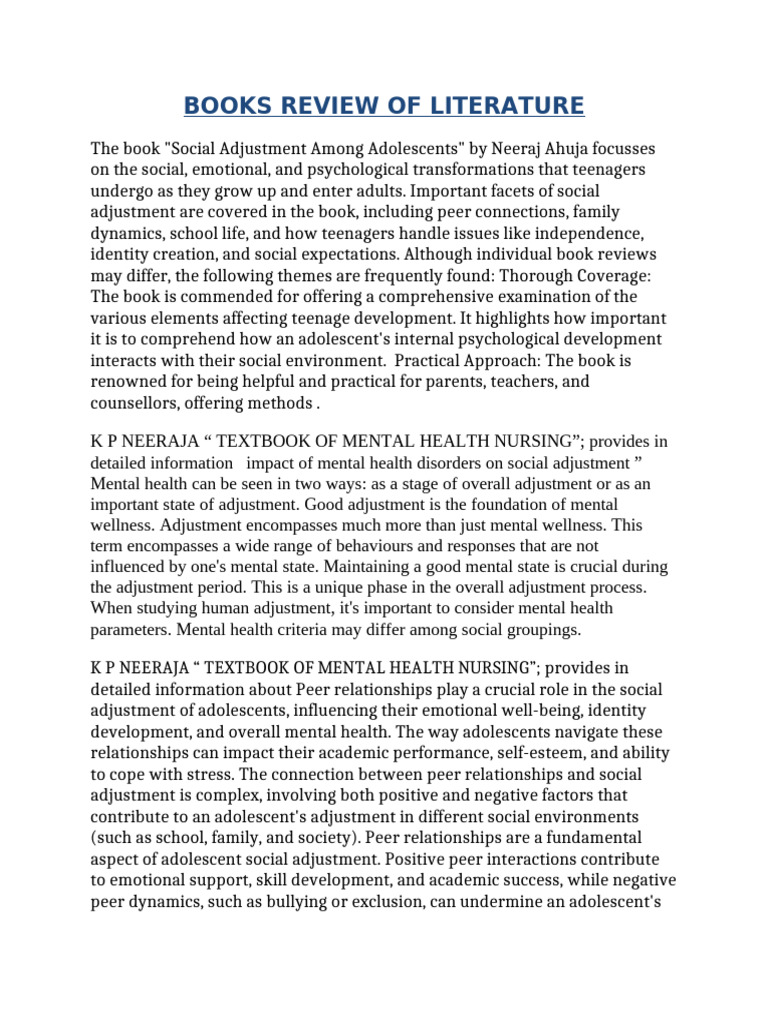 Books Review of Literature 1 | PDF | Adolescence | Mental Health