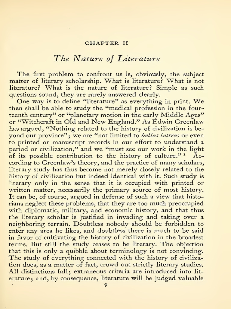 Wellek. The Nature of Literature Literature and Other Arts | PDF ...