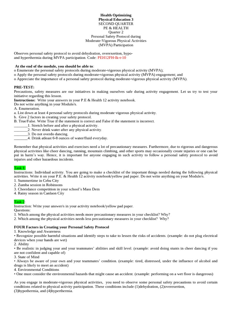 Grade 12 PE 2nd Quarter | PDF | Cardiovascular Diseases | Dances