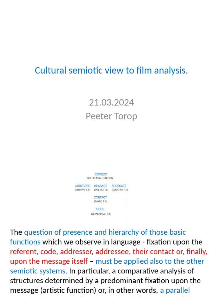 Cultural Semiotic View to Film Analysis. 2024 | PDF | Semiotics