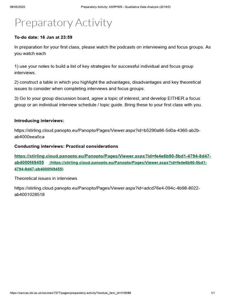 Preparatory Activity ASRP005 - Qualitative Data Analysis (2019-2020) | PDF