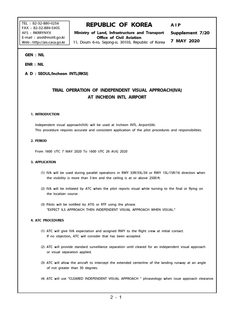 Aip Sup 7 - 20 | PDF | Air Traffic Control | Aerospace