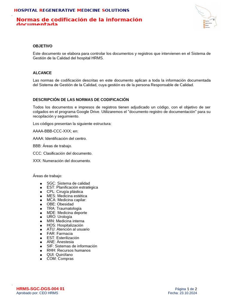HRMS-SGC-DGS-004 01 Normas de codificación de la información ...