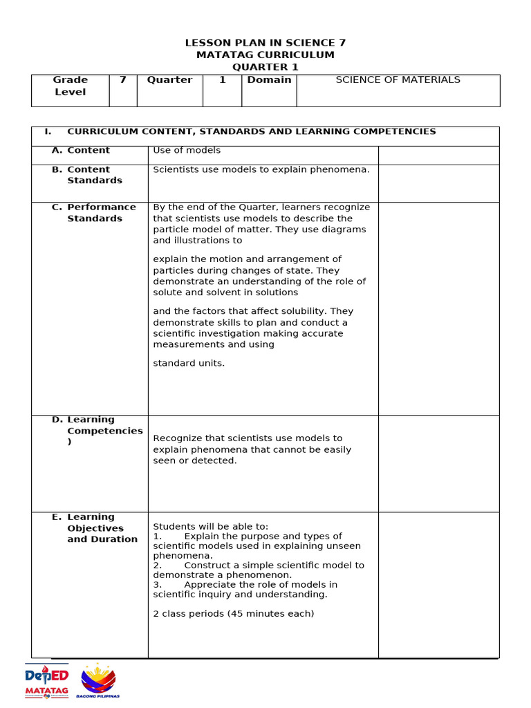Grade 7 Science Models Lesson Plan | PDF | Conceptual Model | System