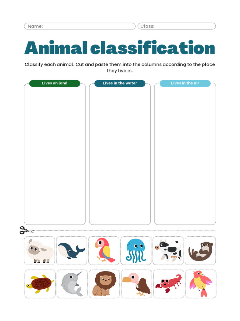 Colorful Illustrative Animal Classification Worksheet PDF | PDF