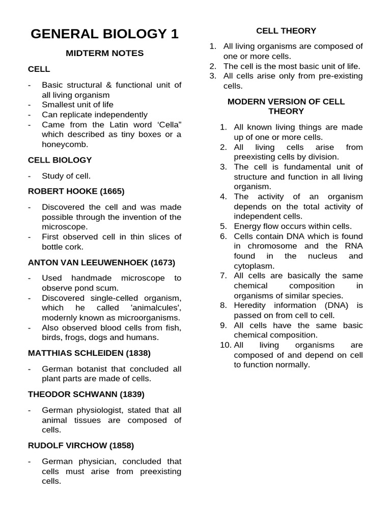 MIDTERM-NOTES-BIO | PDF | Cell Membrane | Cell (Biology)