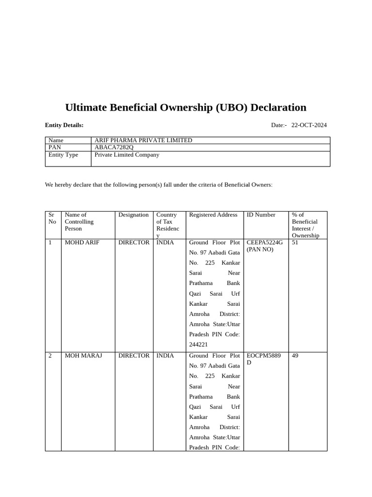 Beneficial-Ownership-Declaration | PDF | Private Law | Corporations