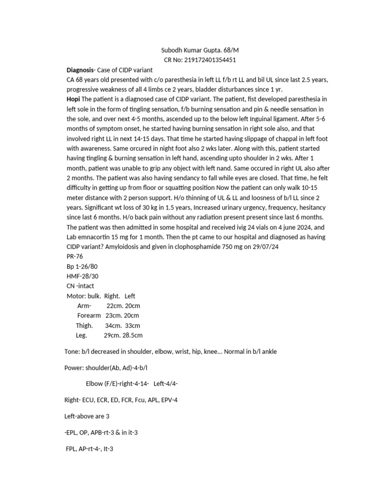 Subodh Kumar Private I Bed 12 | PDF | Paresthesia | Human Anatomy