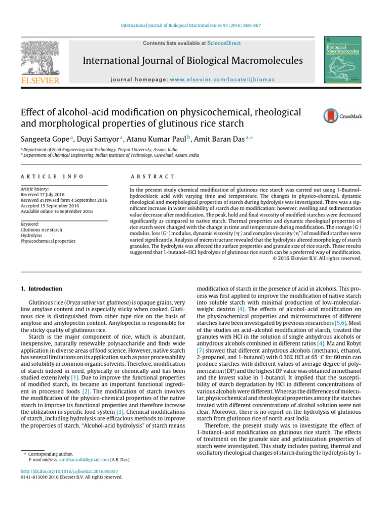 Alcohol-Acid Effects on Rice Starch | PDF | Starch | Physical Sciences
