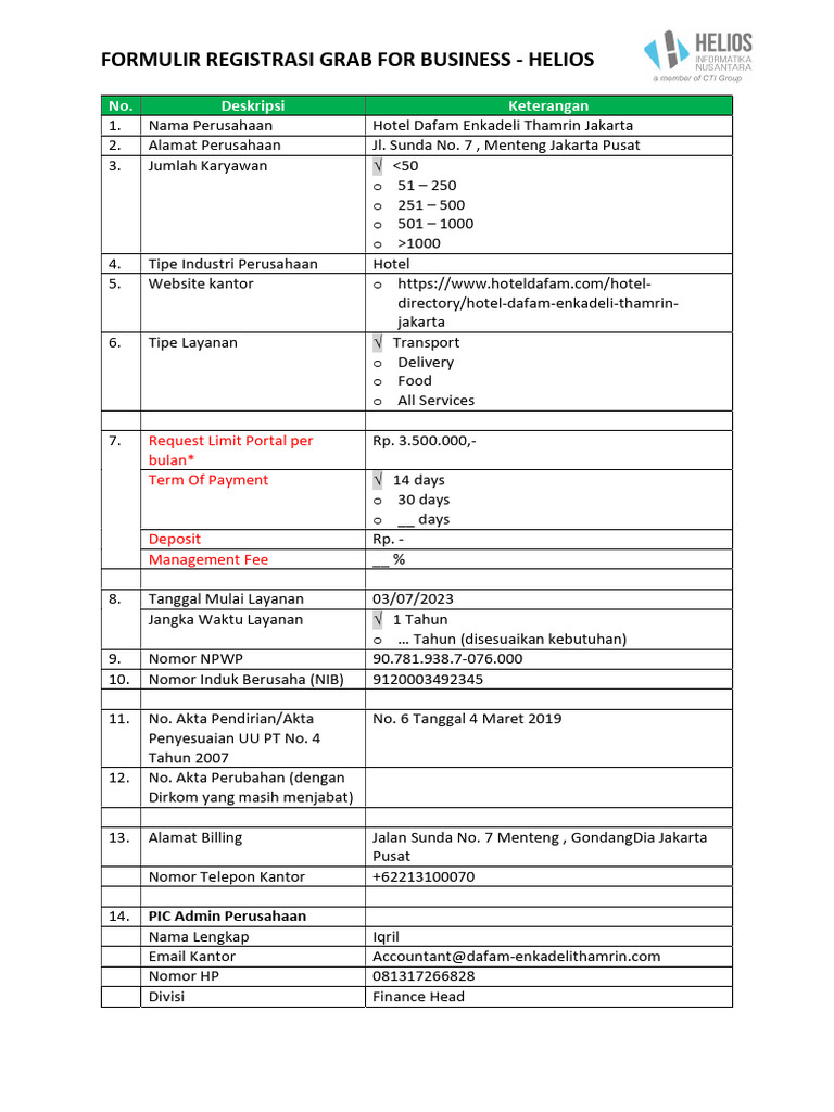 Formulir Registrasi Grab | PDF