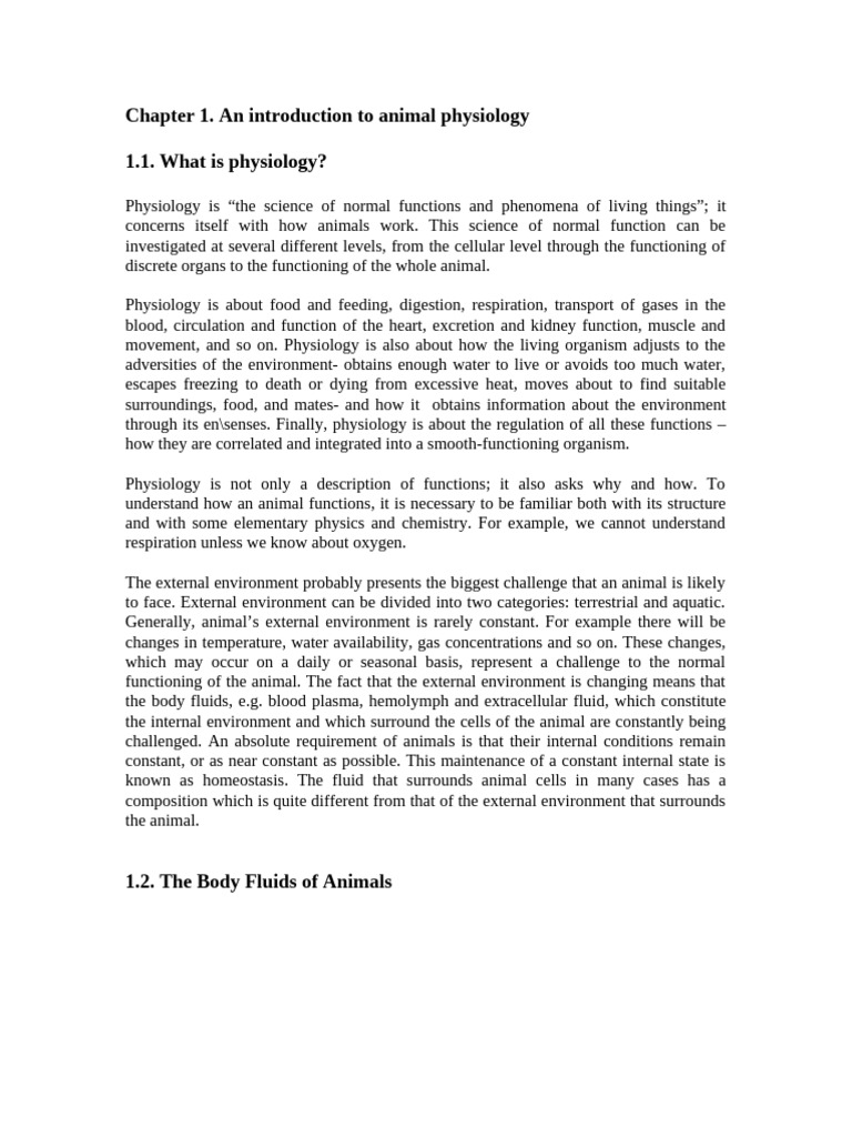 Introduction to Animal Physiology | PDF | Homeostasis | Physiology