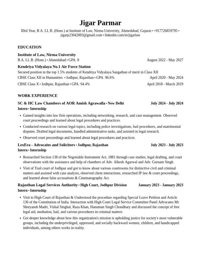 Jigar Parmar Resume | PDF | Public Law | Government