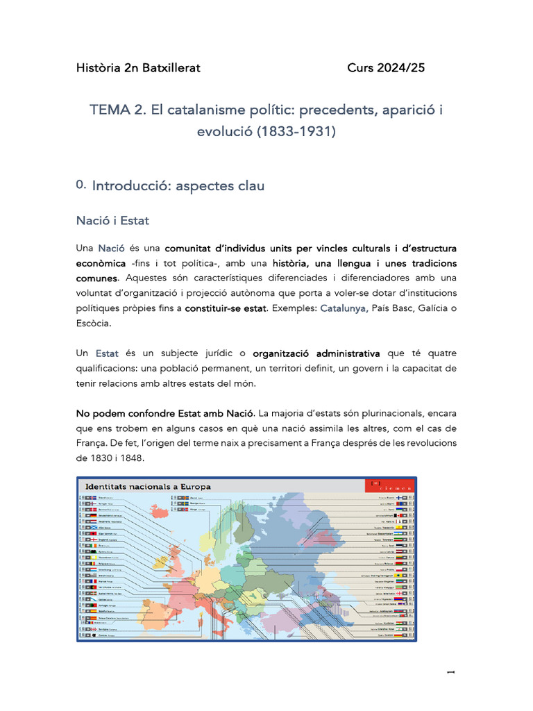 Apunts Tema 2 El Catalanisme Polític | PDF