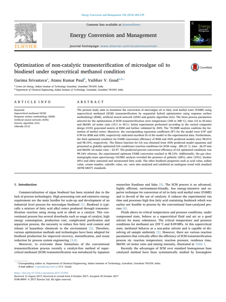Optimization of Non-Catalytic Transesterification of Microalgae Oil To ...