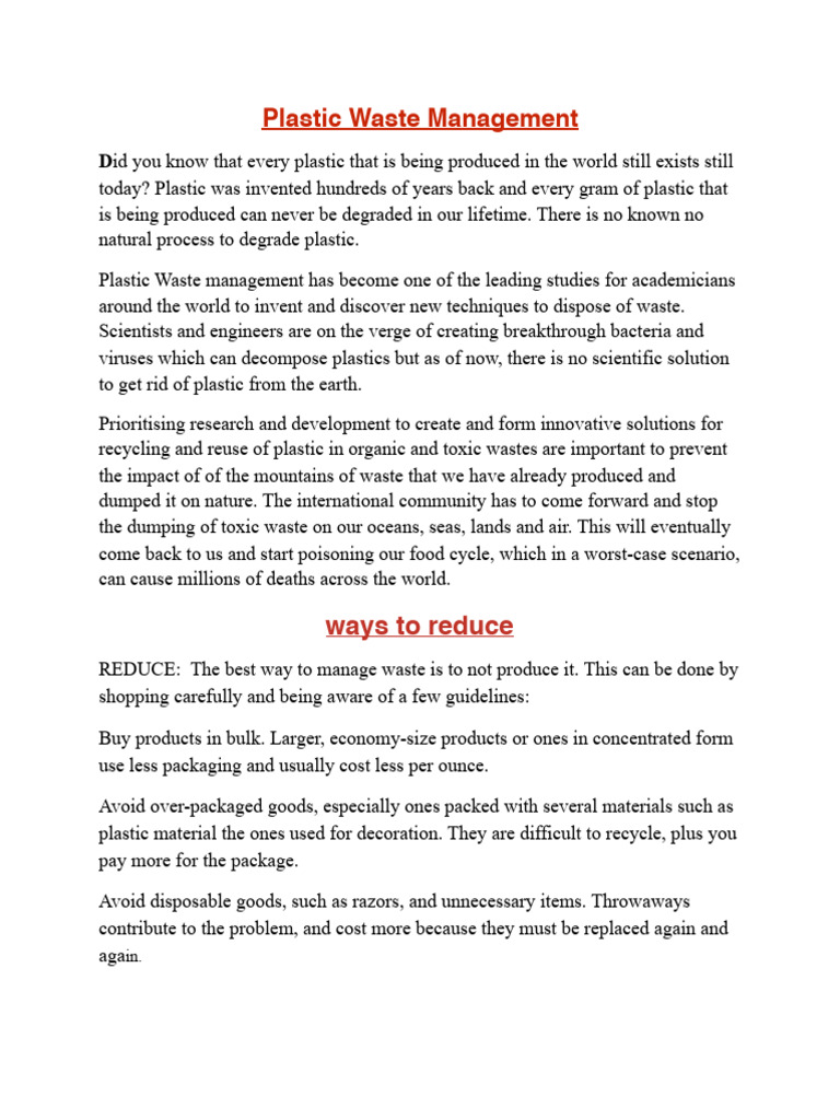 Plastic Waste Management (Science Activity) | PDF | Plastic | Recycling