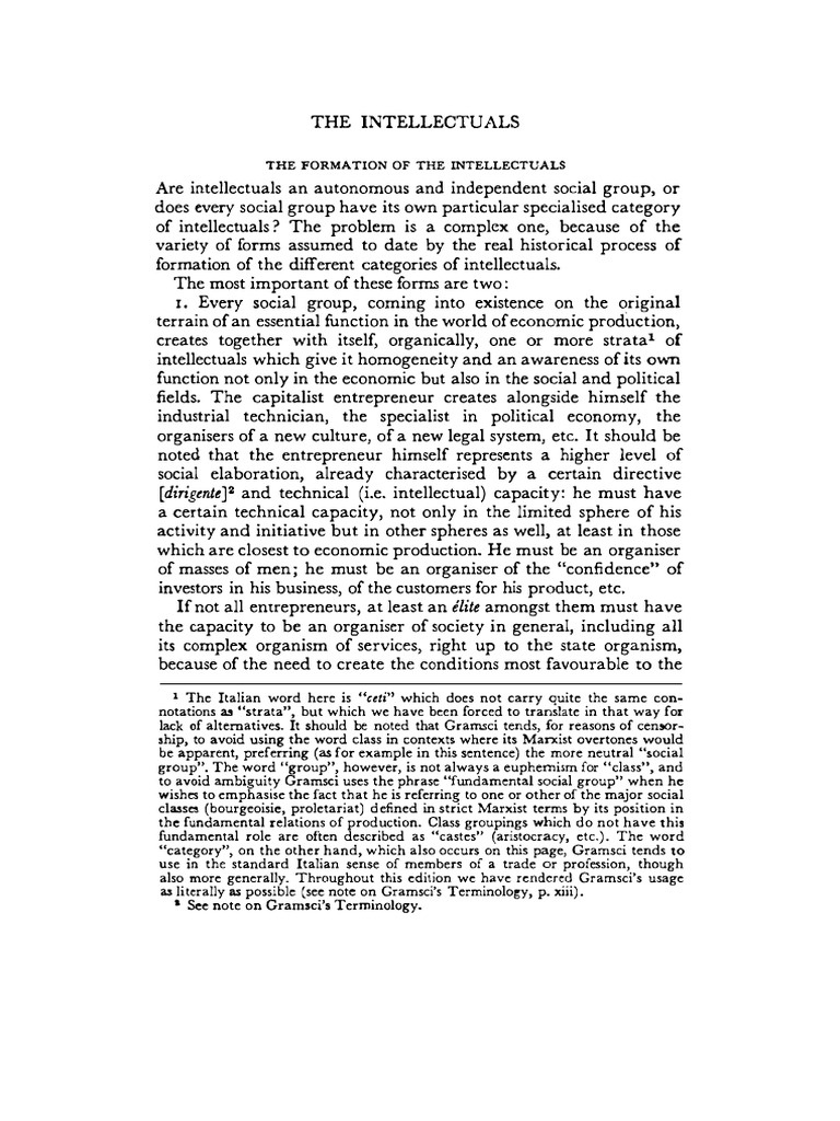 Antonio Gramsci Formation of Intellectuals | PDF