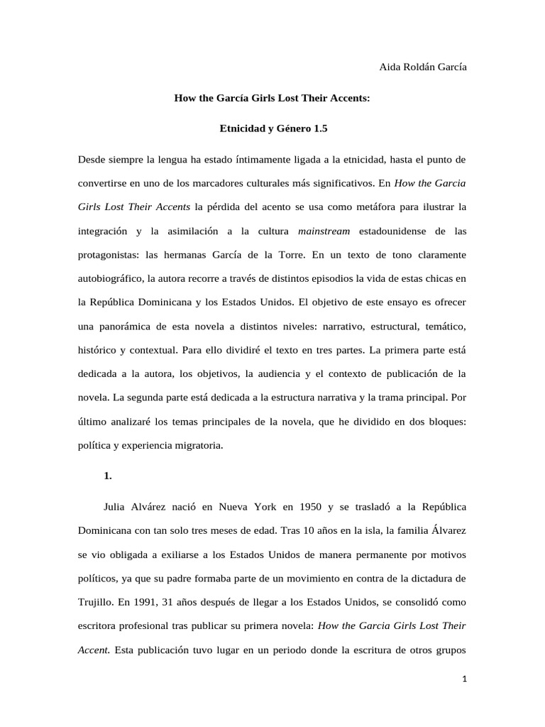 How The García Girls Lost Their Accents-Etnicidad 1.5 | PDF | Narración ...