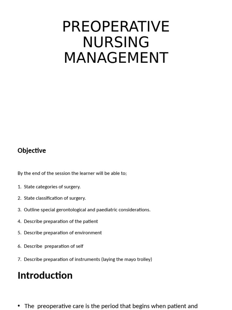 Preoperative Nursing Management | PDF | Surgery | Pain Management