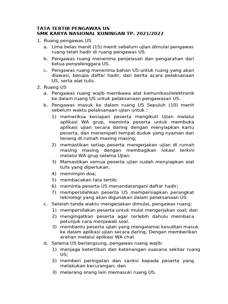 Tata Tertib Pengawas Us | PDF