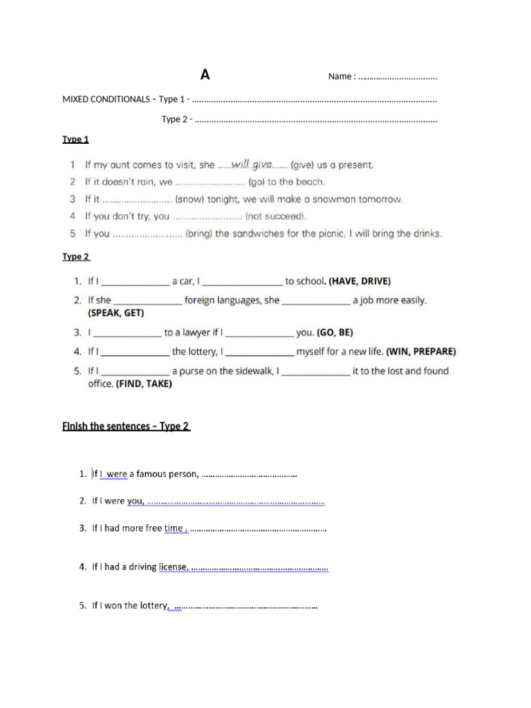 test paper VIII CONDITIONALS | PDF