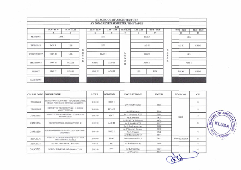 Y24 Even Sem TT | PDF
