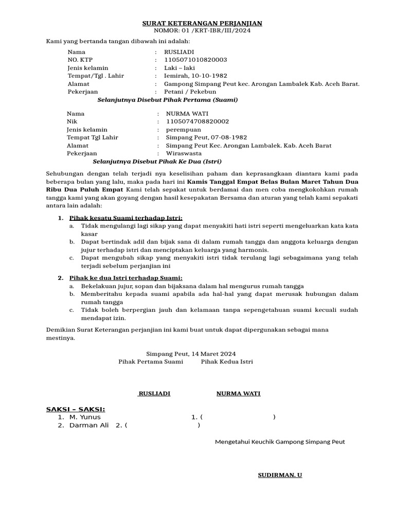 Surat Keterangan Perjanjian | PDF