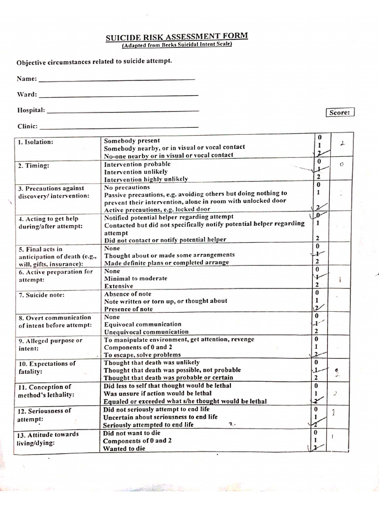 Suicide Risk Assessment | PDF