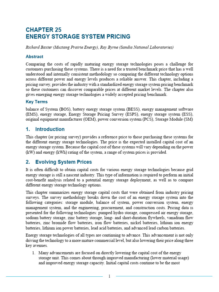 ESHB Ch25 Pricing Baxter | PDF | Energy Storage | Lithium Ion Battery
