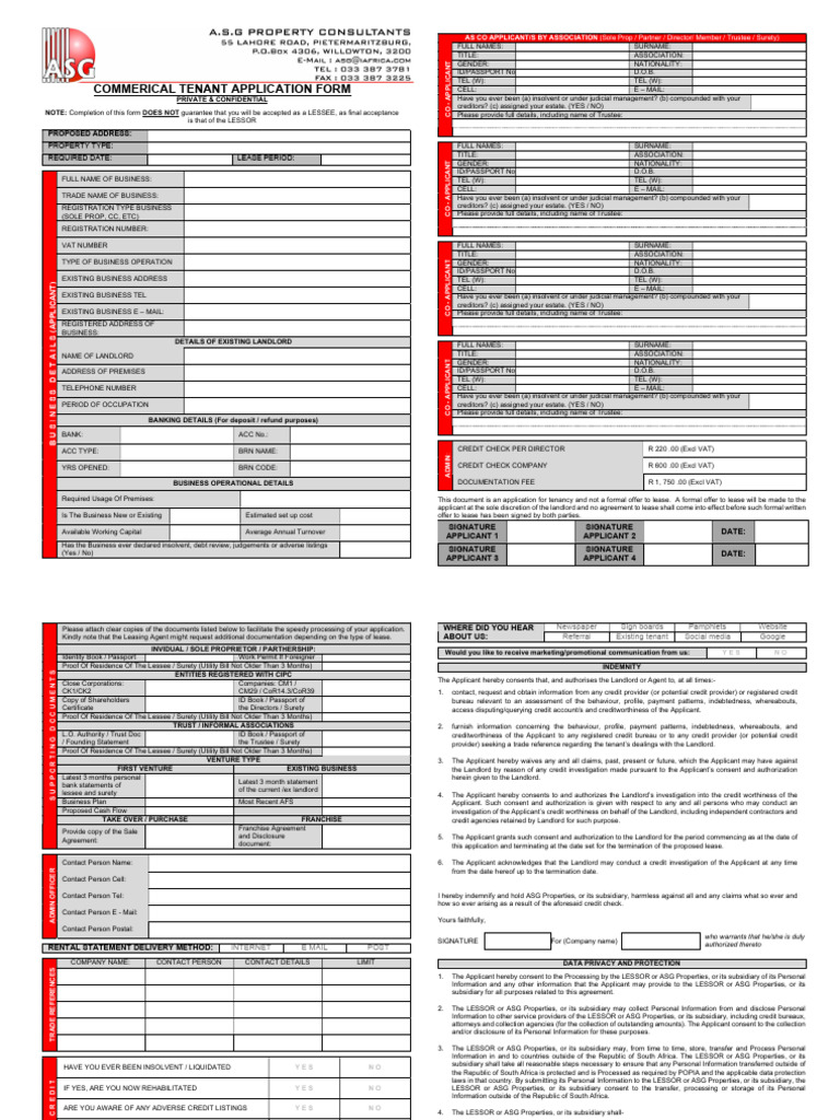 Asg Tenant App Comm Rev1 2024 Popi Pdf Lease Landlord
