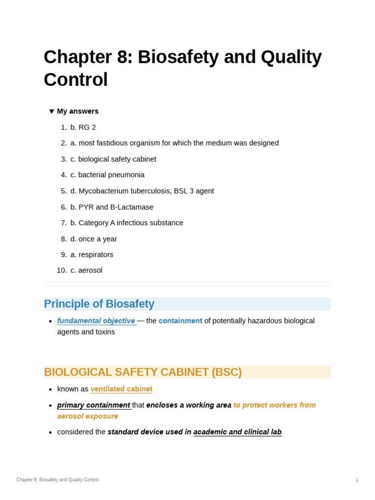 Chapter 8 Biosafety and Quality Control | PDF | Personal Protective ...