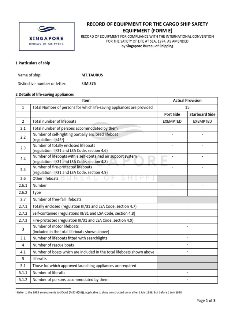 Cargo Ship Safety Equipment Record | PDF | Navigation | Wireless