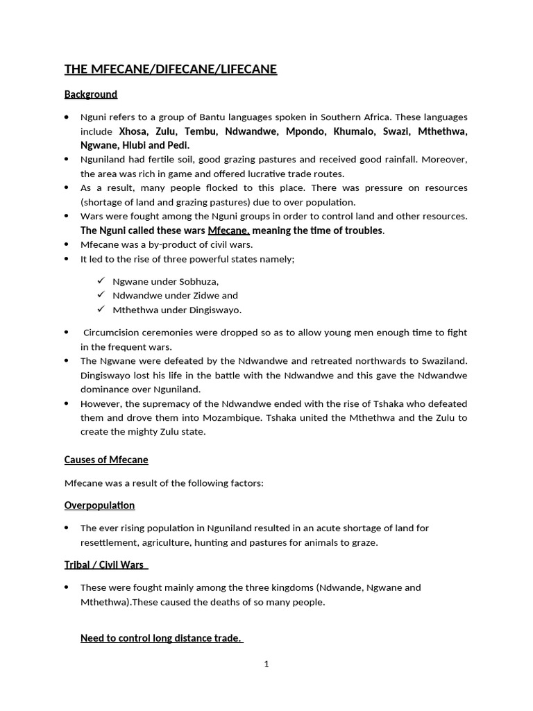 The Mfecane - Docx Form 1 | PDF | Southern Africa