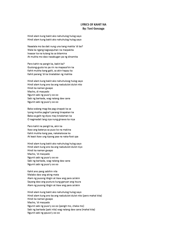 Lyrics Of Kahit Na Pdf