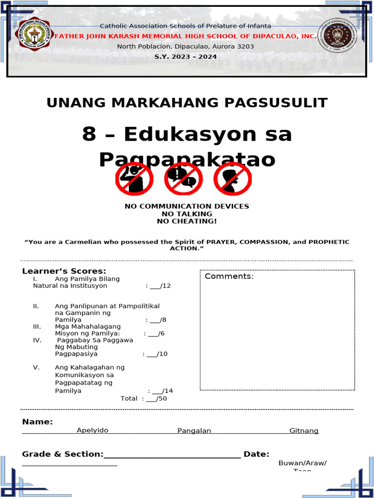 EXAM- ESP 8- Q1 | PDF