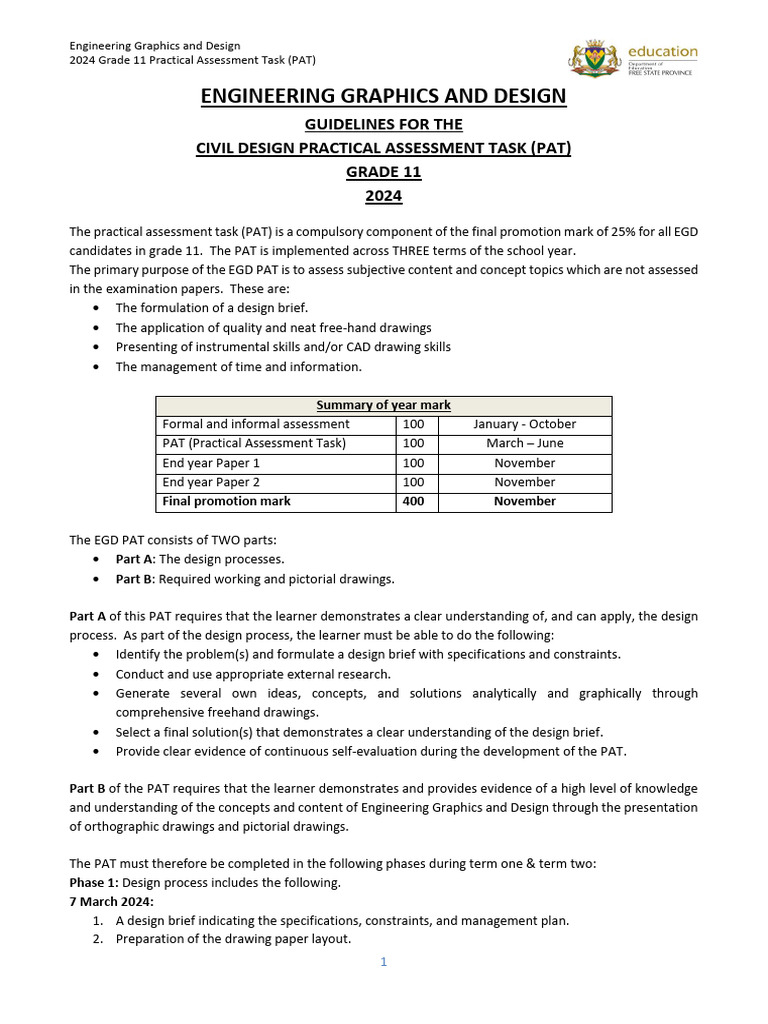 Grade 11 EGD PAT 2024 Guidelines | PDF | Technical Drawing | Drawing
