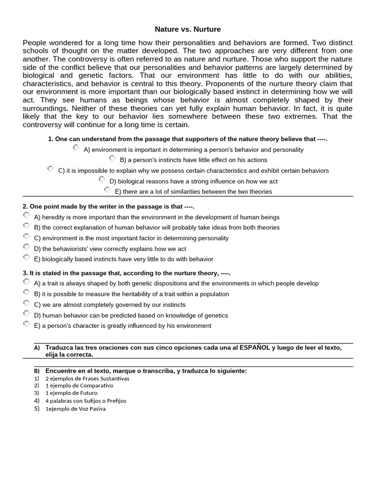 Nature vs Nurture | PDF | Nature Versus Nurture | Cognitive Science