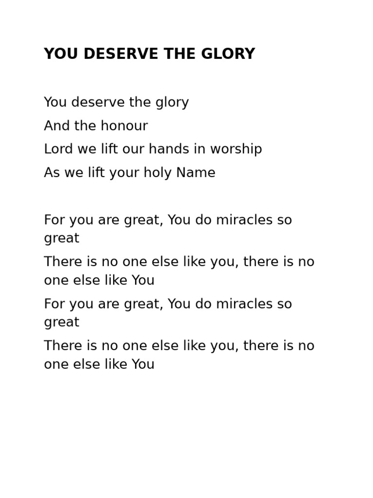 You l Deserve the Glory Lyrics | PDF