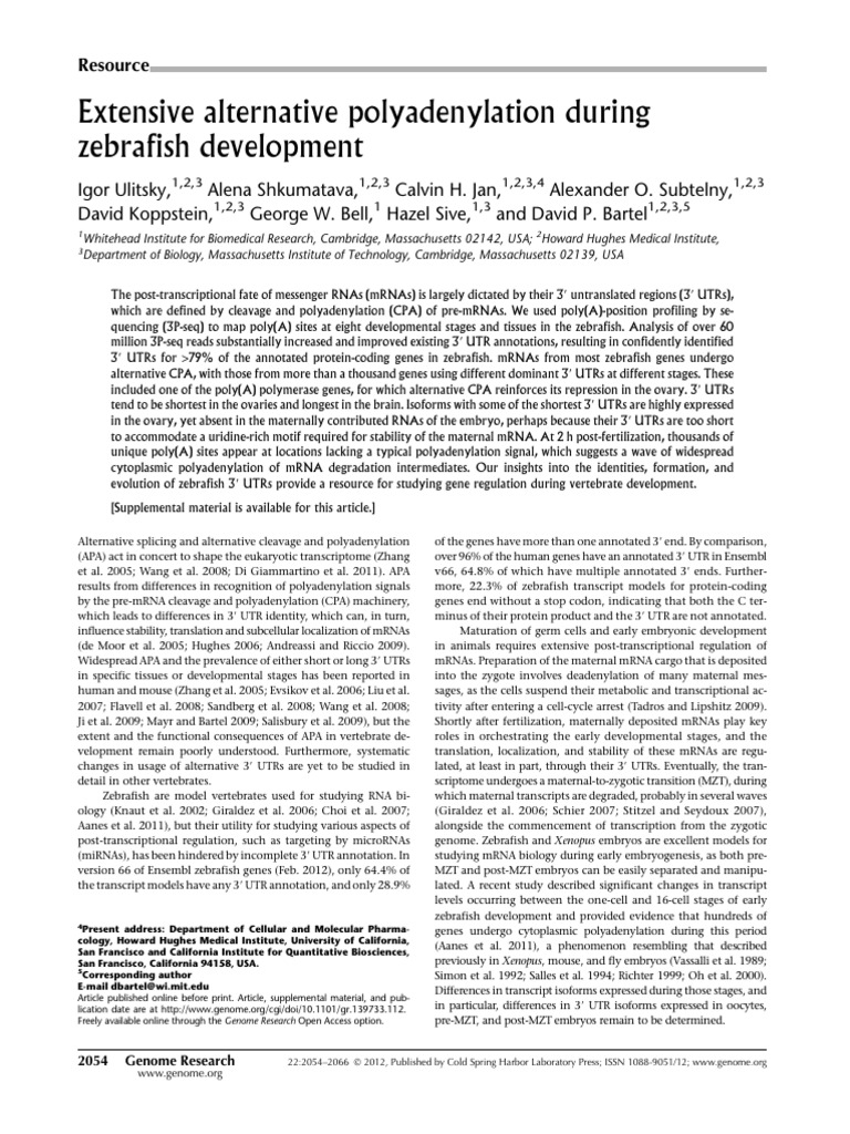 Genome Res.-2012-Ulitsky-2054-66 | PDF | Messenger Rna | Micro Rna