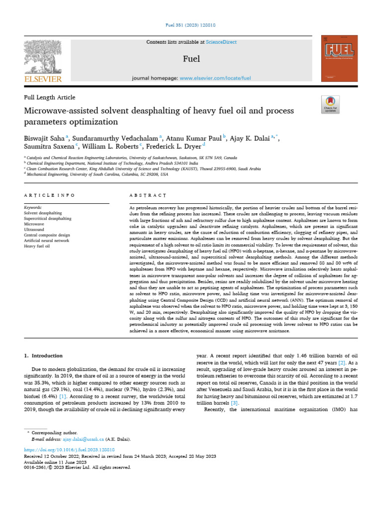 Microwave-Assisted Deasphalting of HFO | PDF | Petroleum | Fuel Oil