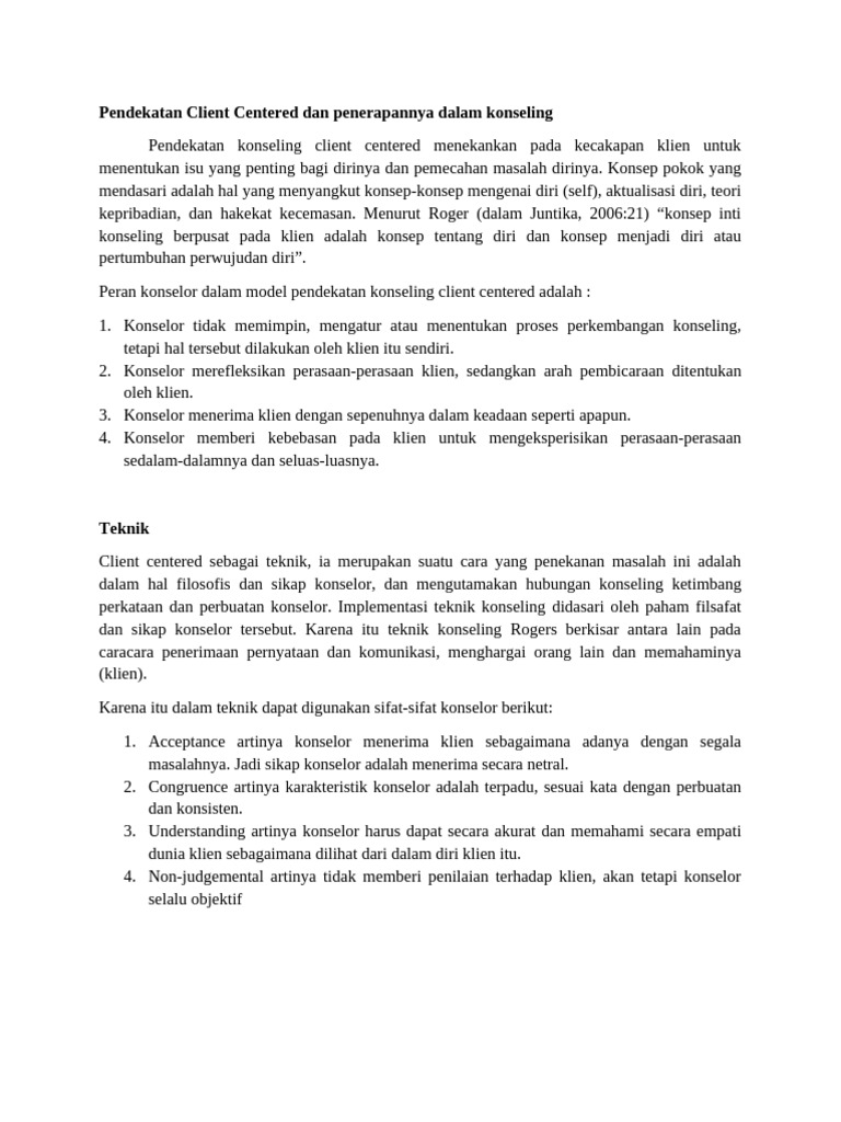 Pendekatan Client Centered dan penerapannya dalam konseling | PDF