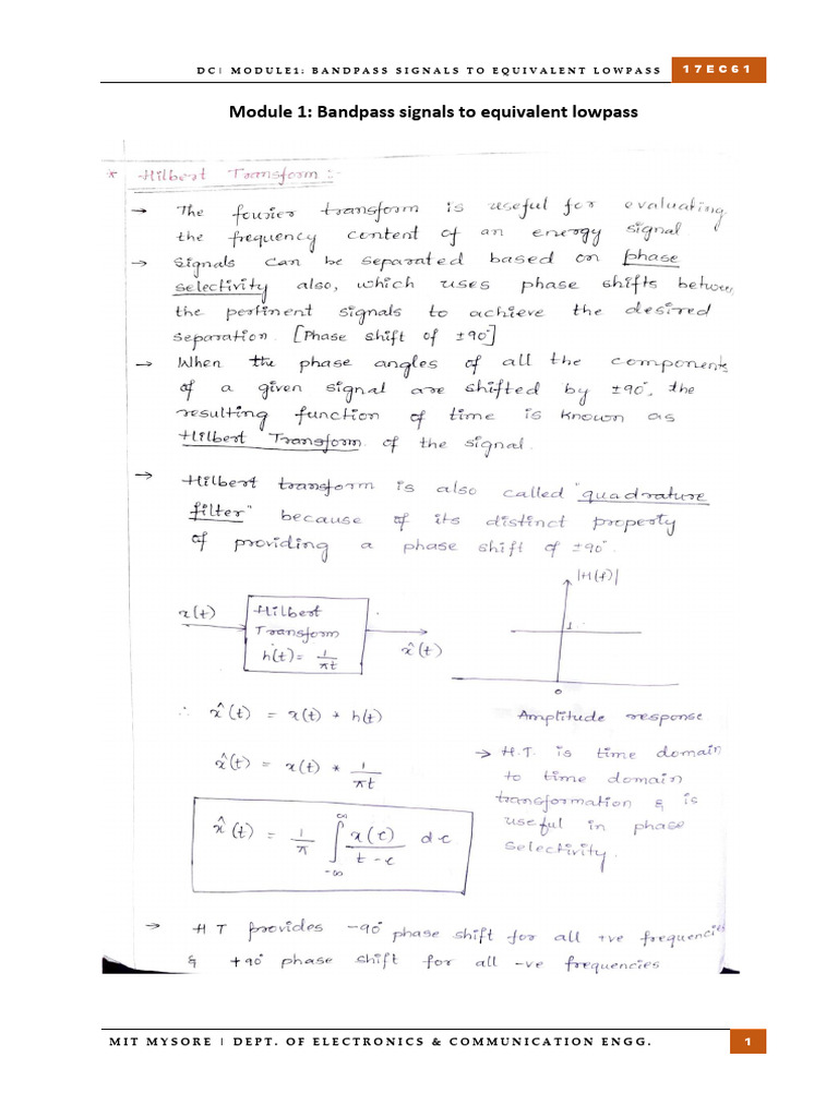 Module1-Bandpass To Equivalent Lowpass | PDF | Control Theory | Sound Technology