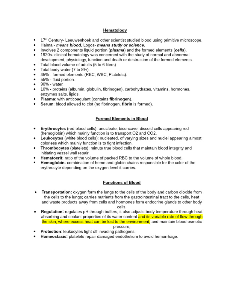 Hematology Notes Reviewer (PRELIMS) | PDF | Haematopoiesis | Bone Marrow
