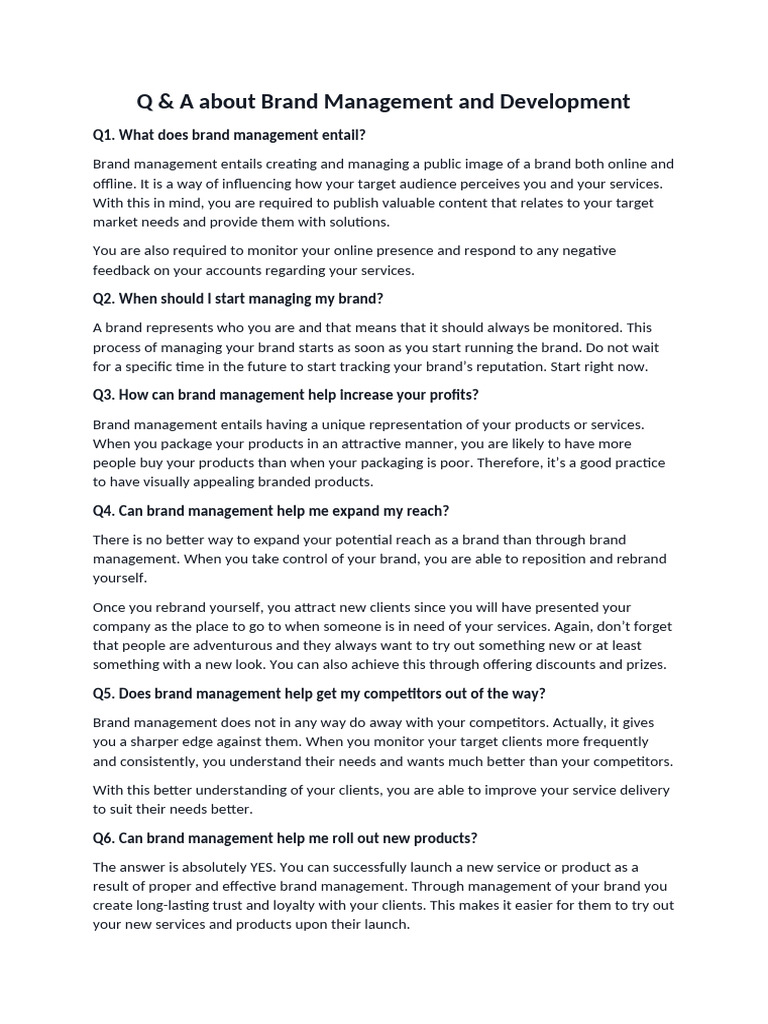 Brand Management Q&A Guide | PDF | Brand | Search Engine Optimization