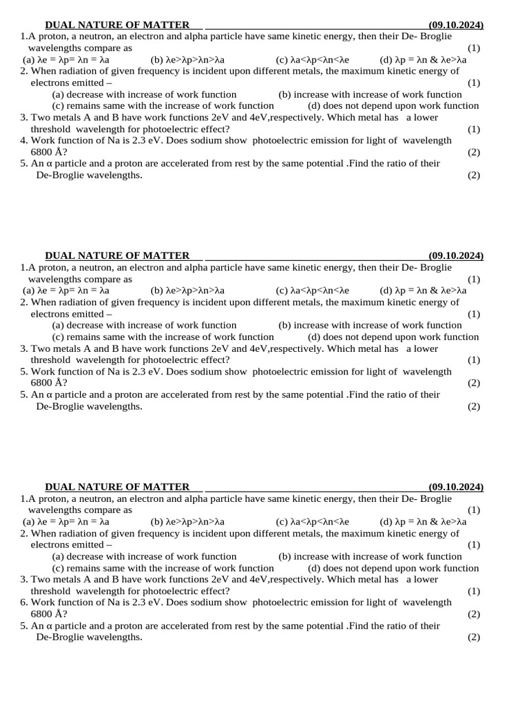 Dual Nature Test (09..10.24) | PDF