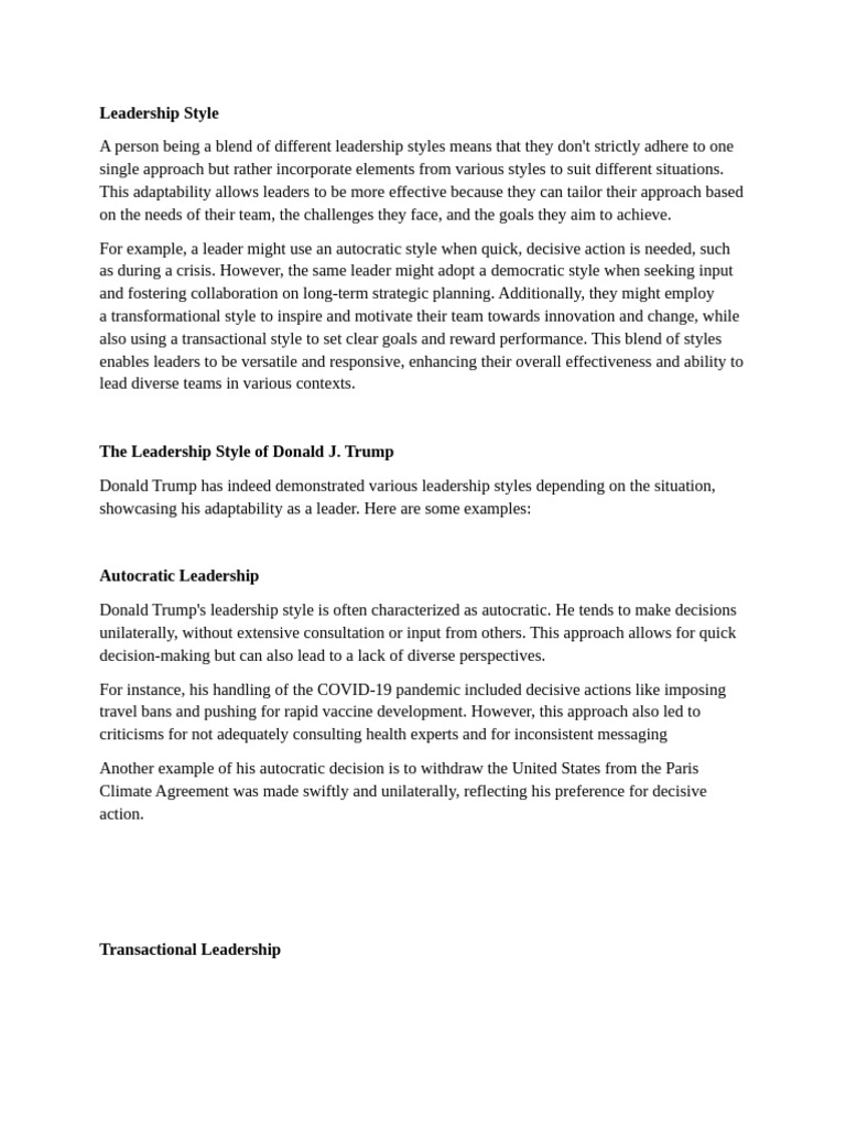 Analyzing Trump's Leadership Style | PDF | Leadership | Donald Trump